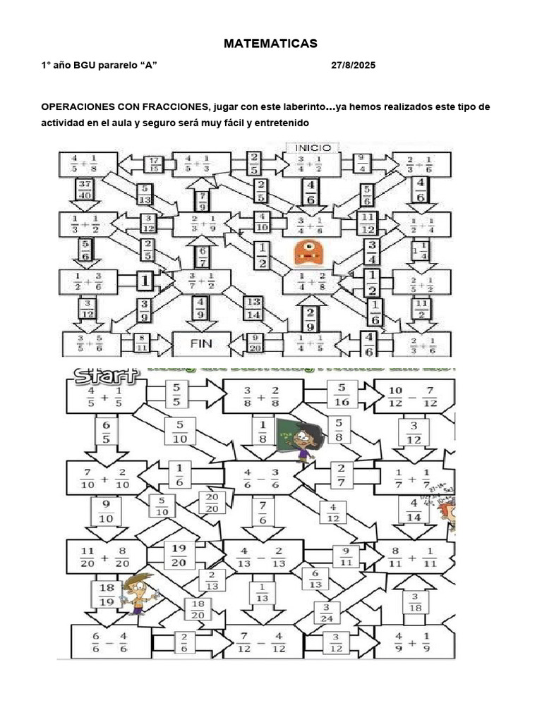 Laberinto de Fracciones para 1° BGU | PDF