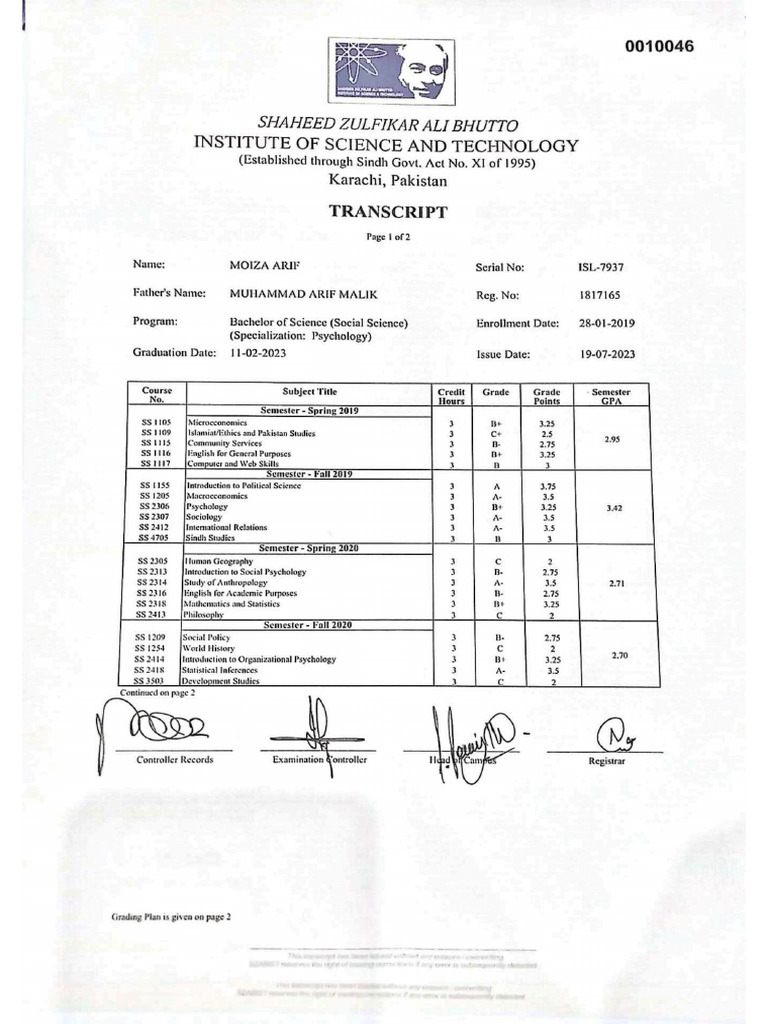 BS Degree Transcript | PDF