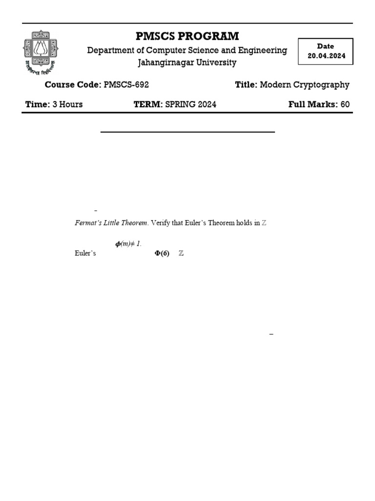 PMSCS 692 Cryptography | PDF | Key (Cryptography) | Public Key Cryptography