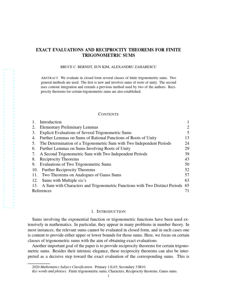 Roots of Unity Sum Trig No | PDF | Trigonometric Functions | Summation