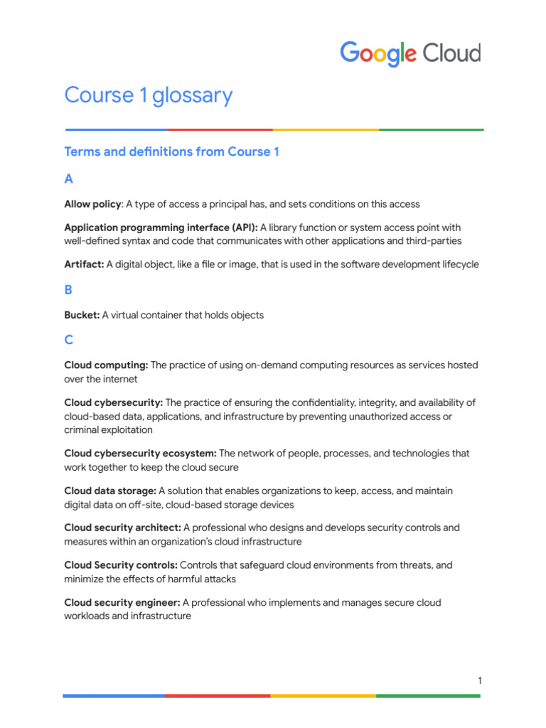 Glossary Terms From Course 1 | PDF | Cloud Computing | Computer Security