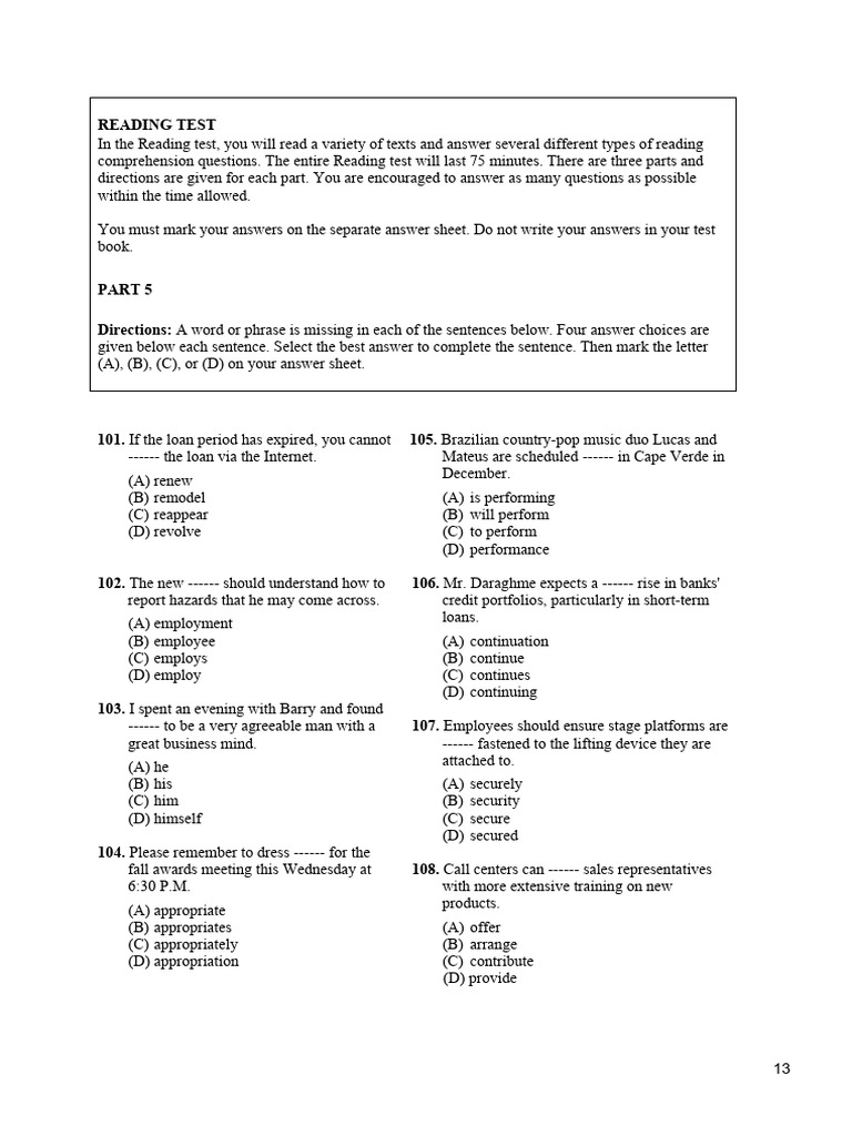 Reading Comprehension Test Guide | PDF
