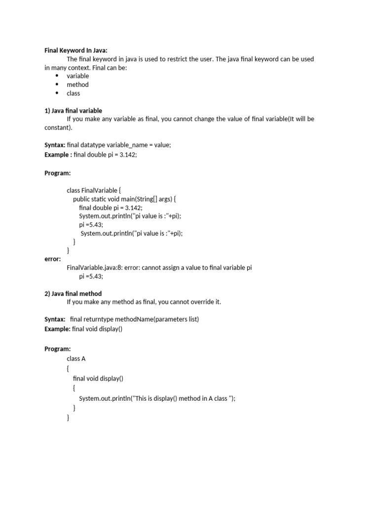 Understanding Java's Final Keyword | PDF