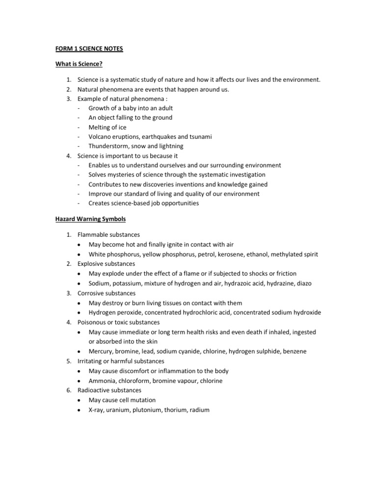 Form 1 Science Notes | PDF