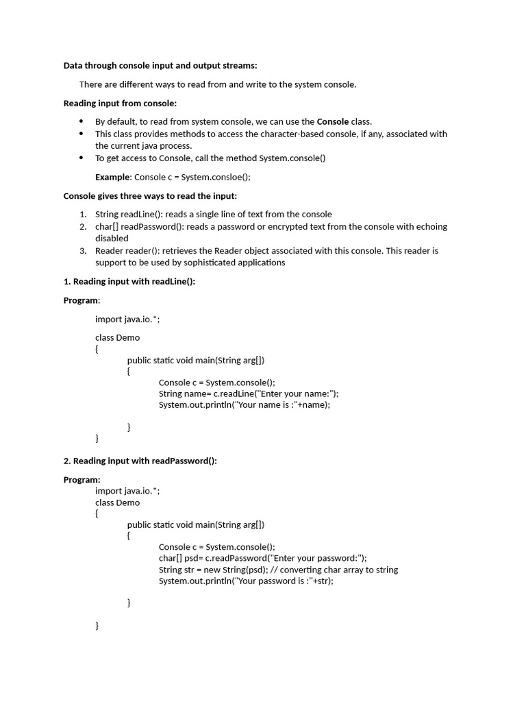 Java Console Input and Output Methods | PDF | Command Line Interface ...