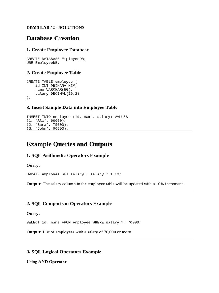 DBMS LAB2 | PDF | Databases | Sql