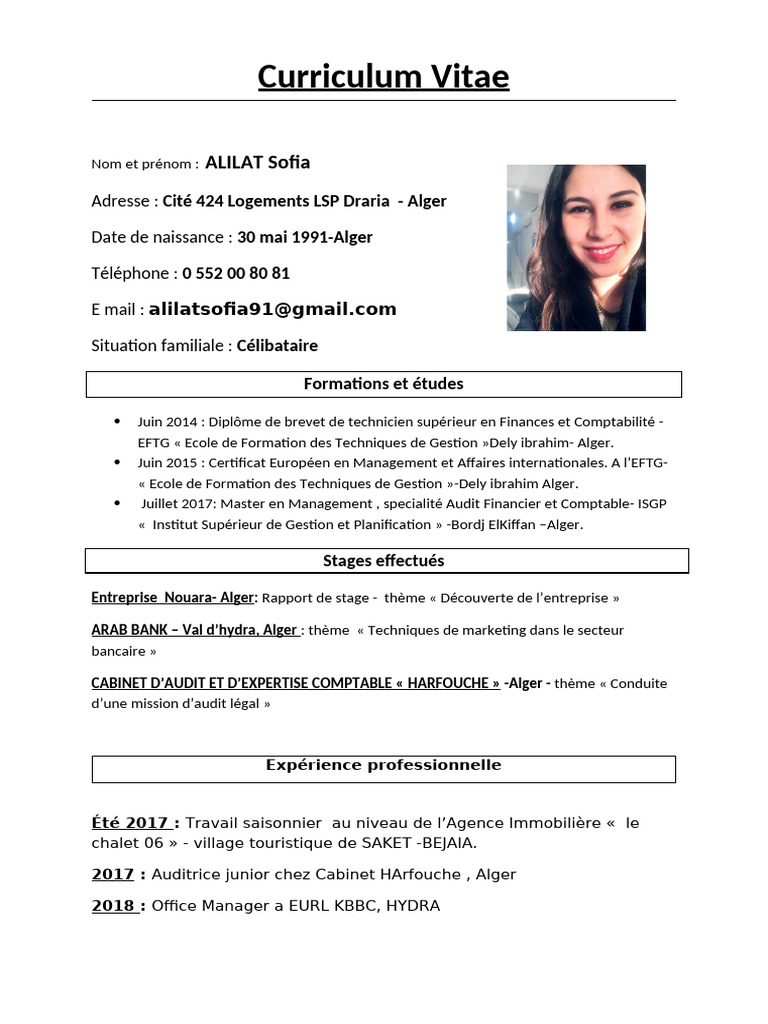 Alilat Sofia, Curriculum | PDF