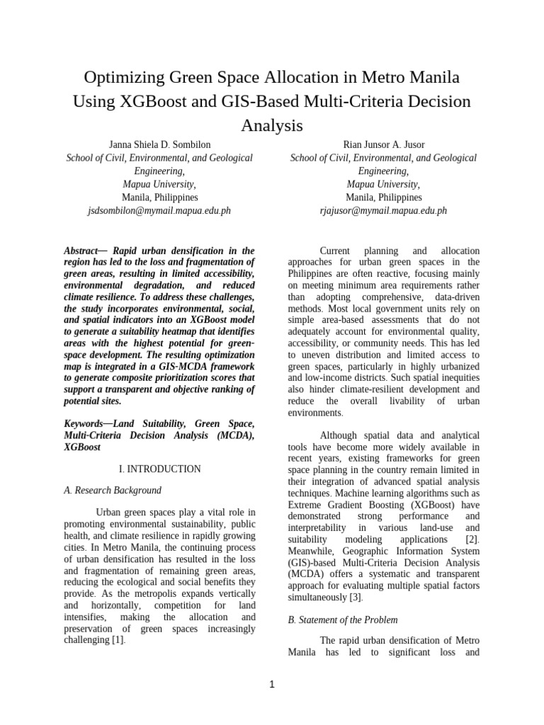 Optimizing Green Space Allocation in Metro Manila Using XGBoost and GIS ...