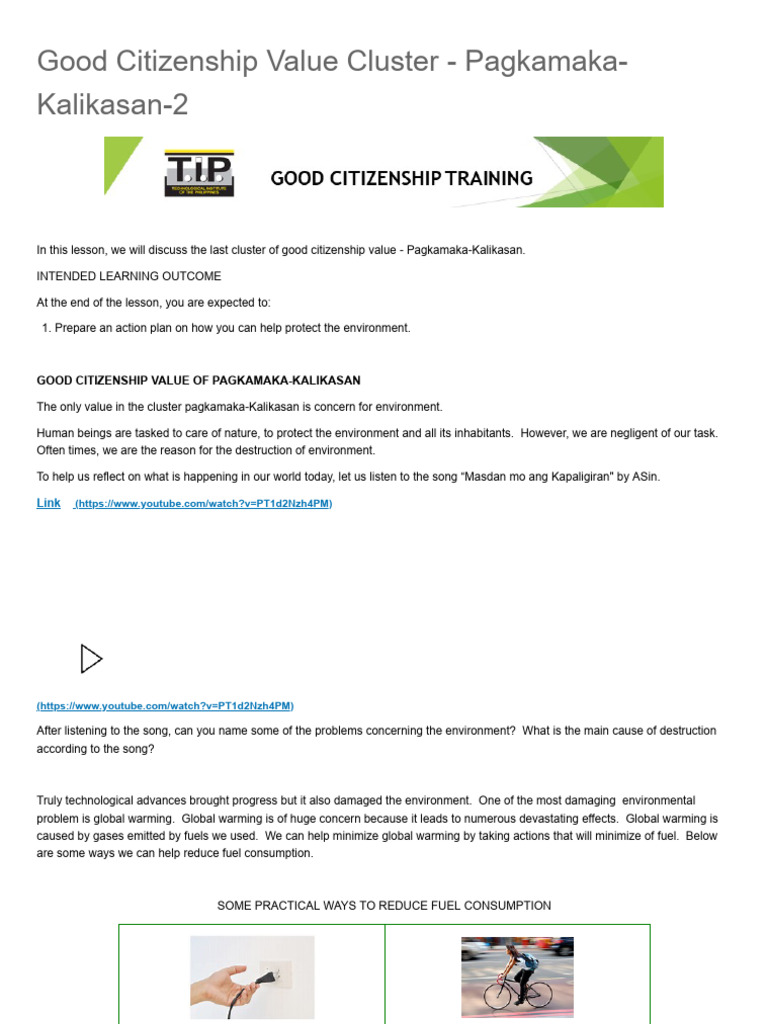 3.7 Good Citizenship Value Cluster - Pagkamaka-Kalikasan | PDF | Climate Change | Fuels