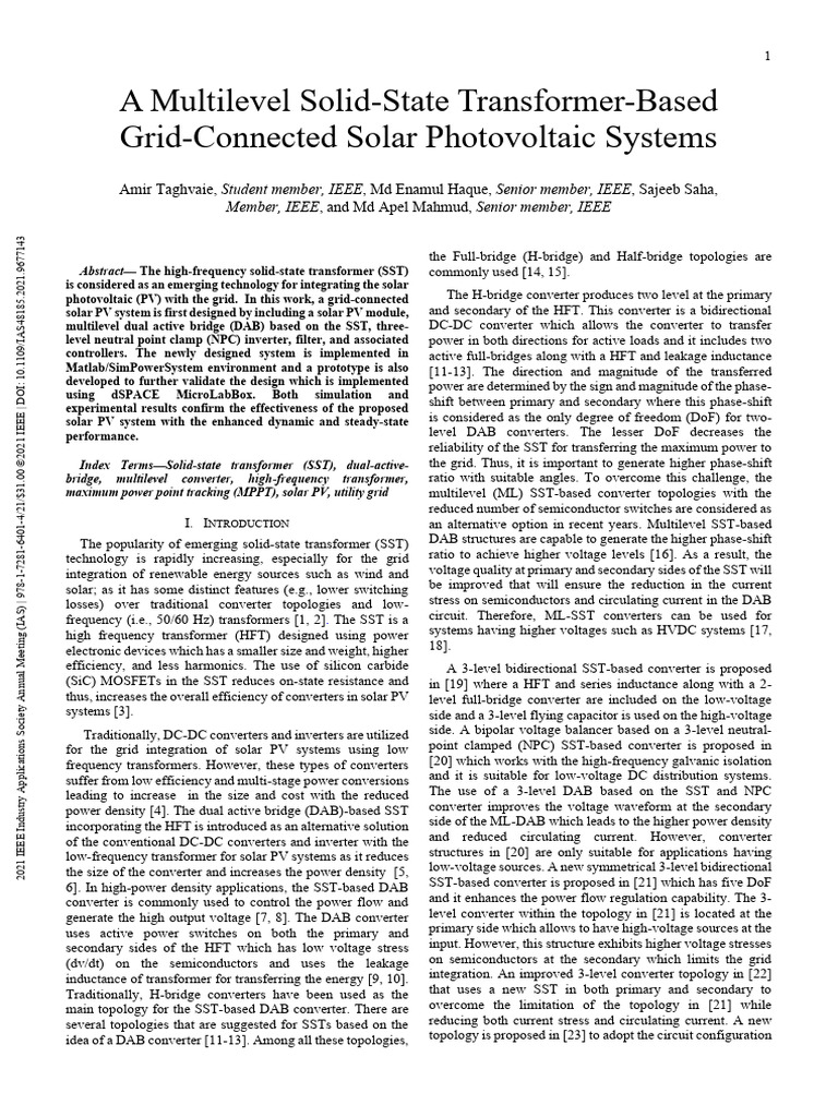 Multilevel SST for Solar PV Integration | PDF | Power Inverter ...