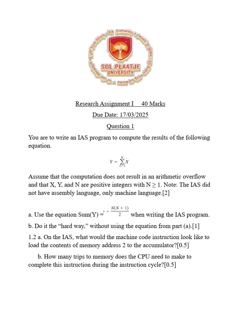 Research Assignment I - 2025 | PDF | Central Processing Unit | Arithmetic Mean
