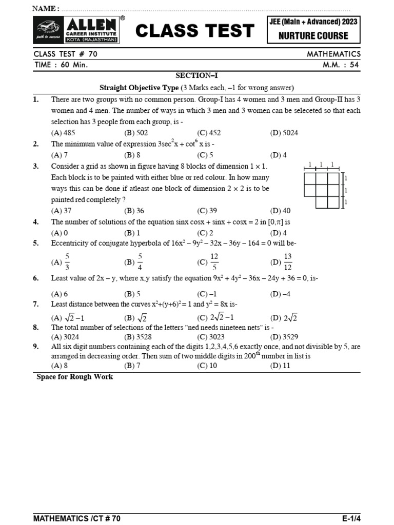 70 Class Test (N-ToPS,TNPS)_Student Copy | PDF | Mathematical Objects ...