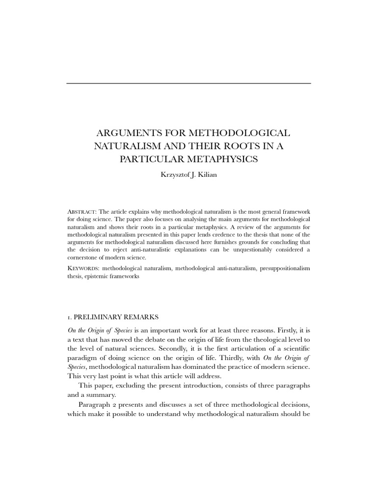 6 Kilian Methodological Naturalism Roots in Metaphysics | PDF ...