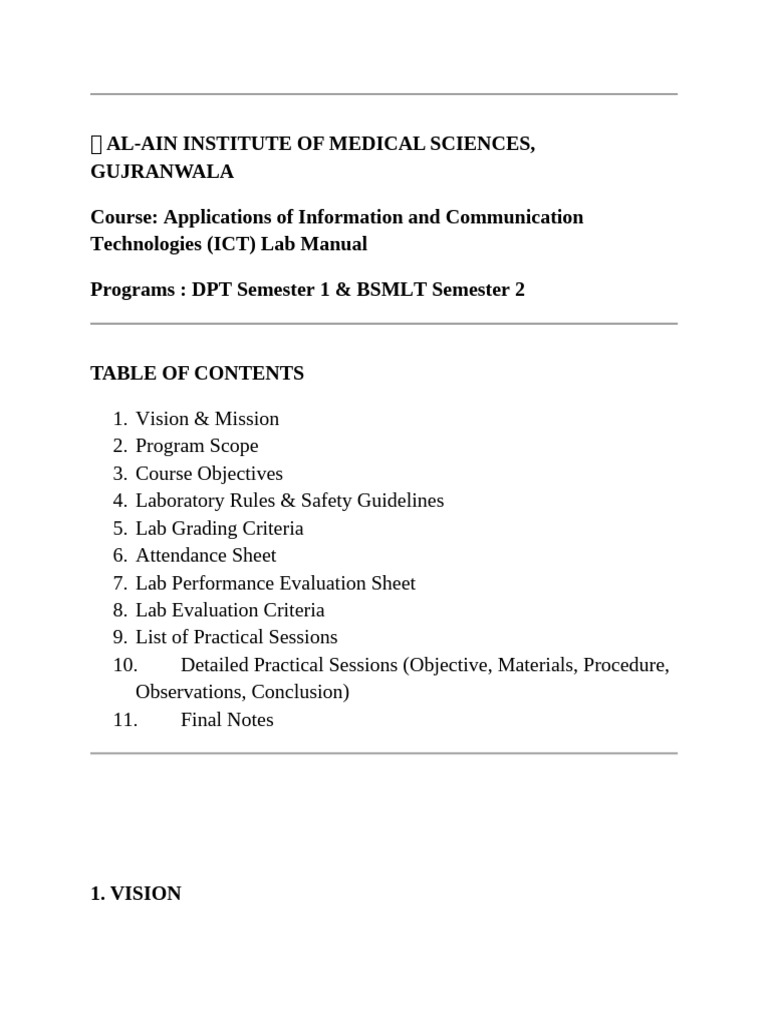 ICT Lab Manual for DPT & BSMLT Programs | PDF | Educational Technology ...