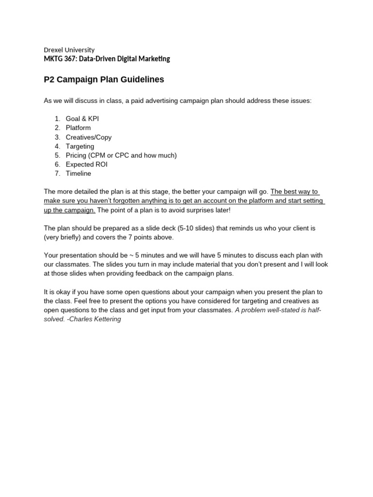 P2 Campaign Plan Guidelines | PDF