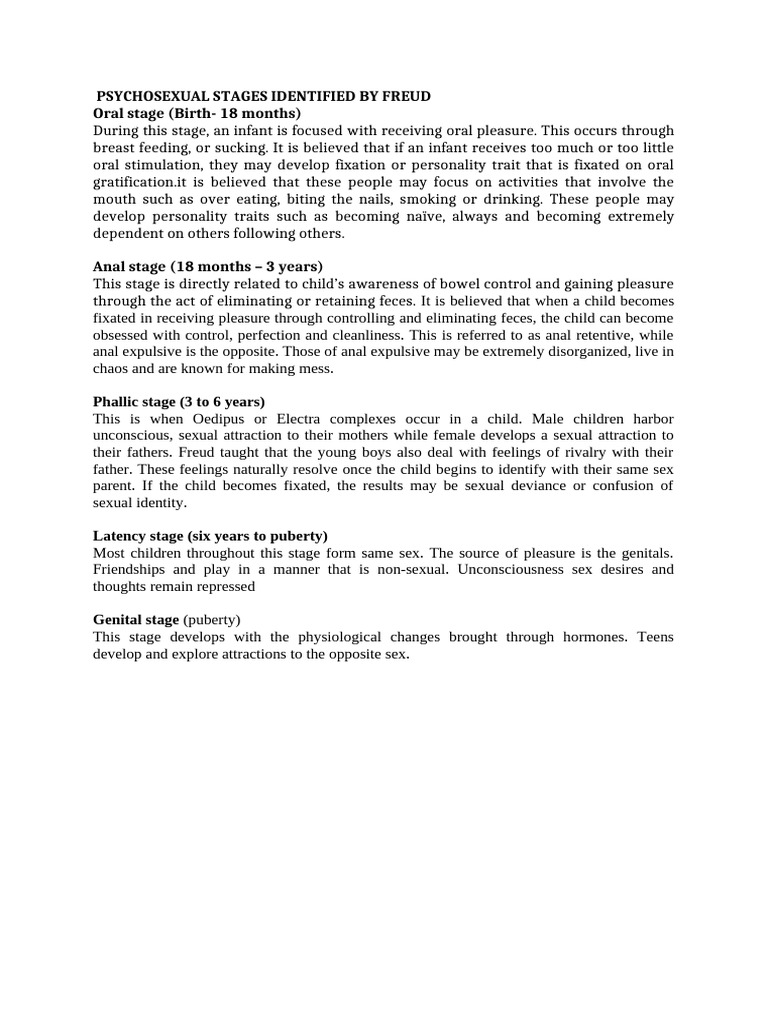 Psychosexual Stages Identified by Freud | PDF