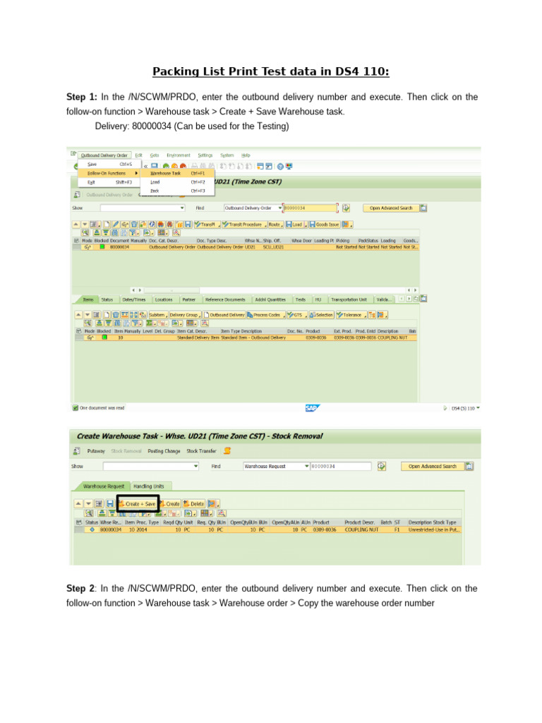 Packing List - Test Data in DS4 110 | PDF