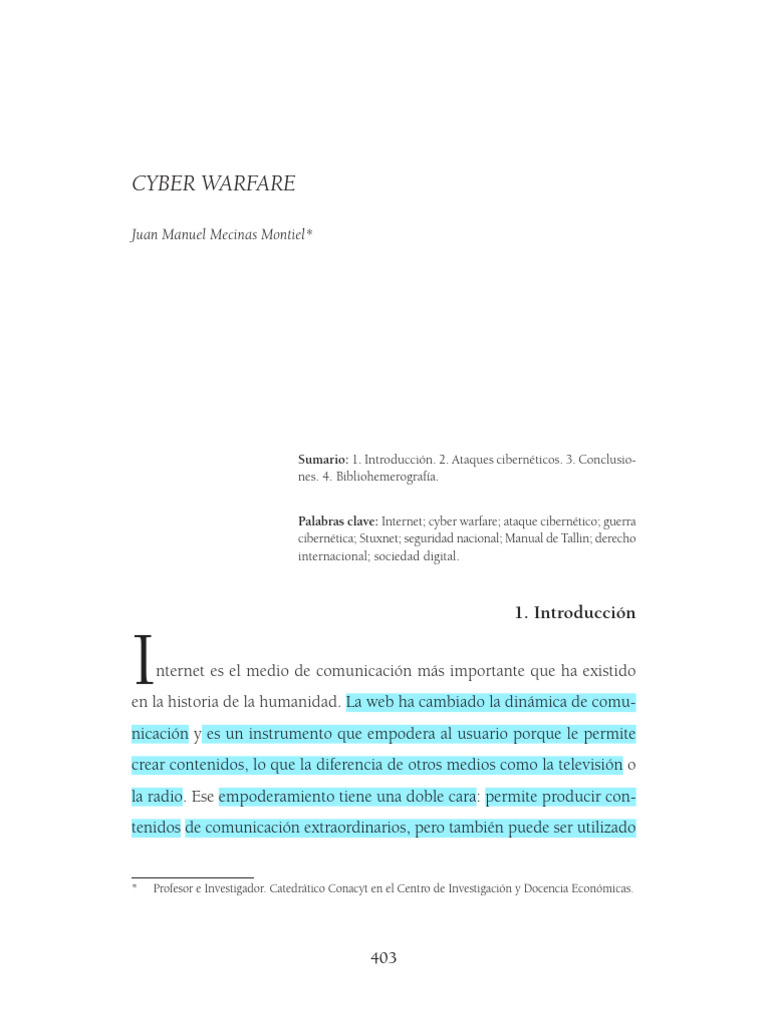 Mecinas Montiel, J.M. (2016) Cyber Warfare. | PDF | Estado (política ...