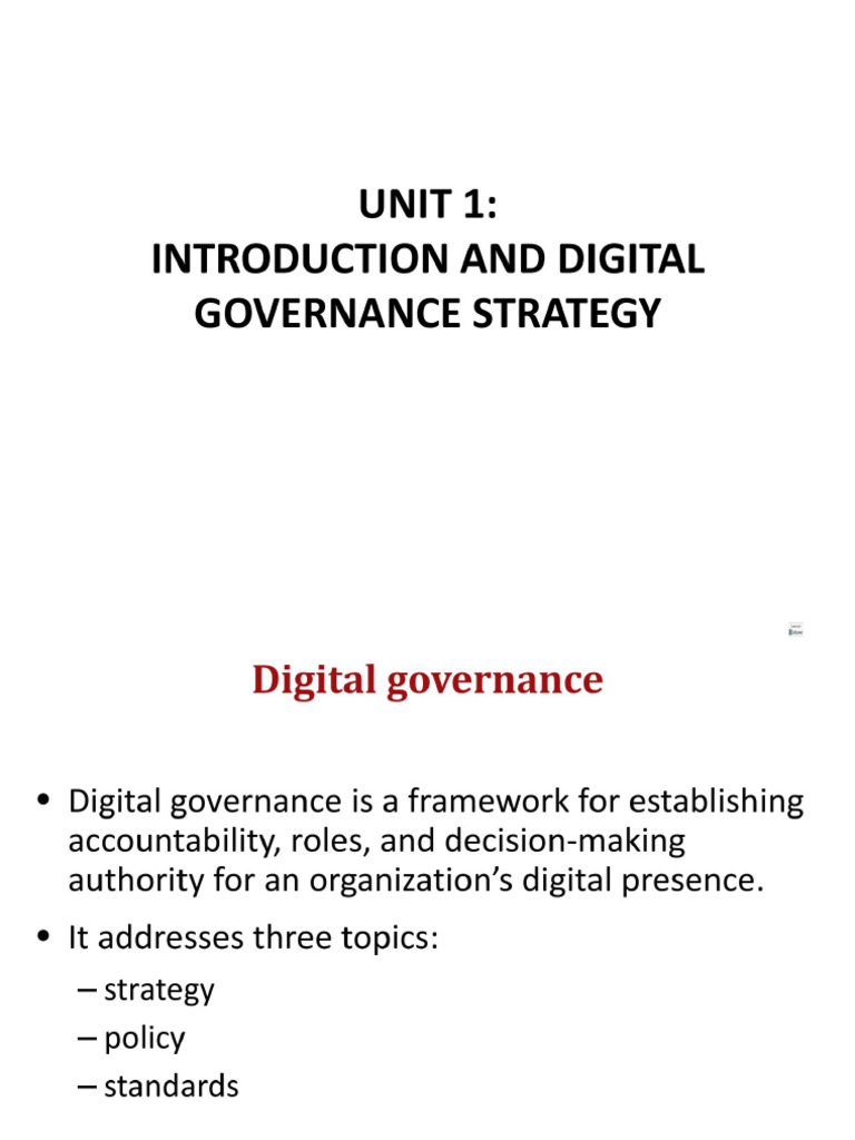 Unit 1 Introduction and Digital Governance Strategy | PDF