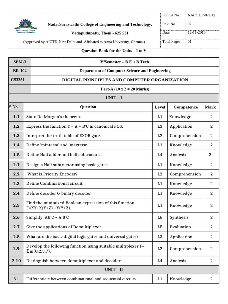 Question Bank CS3351-DPCO | PDF | Computer Engineering | Computer Architecture