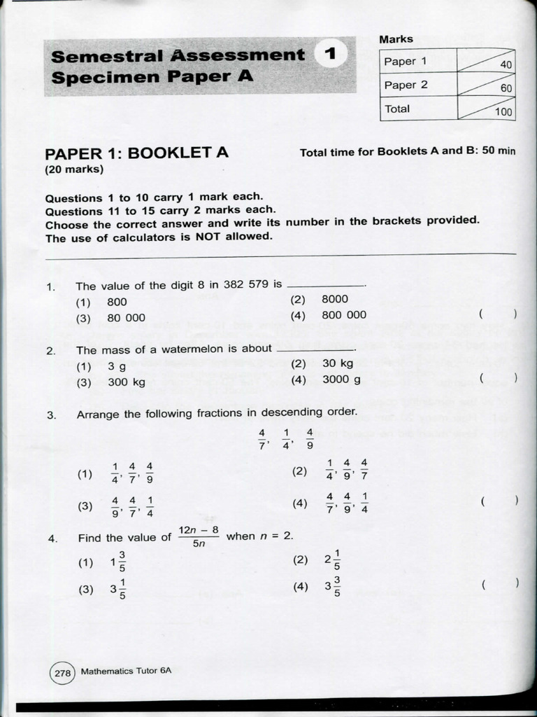P6A SA1 Exam A | PDF