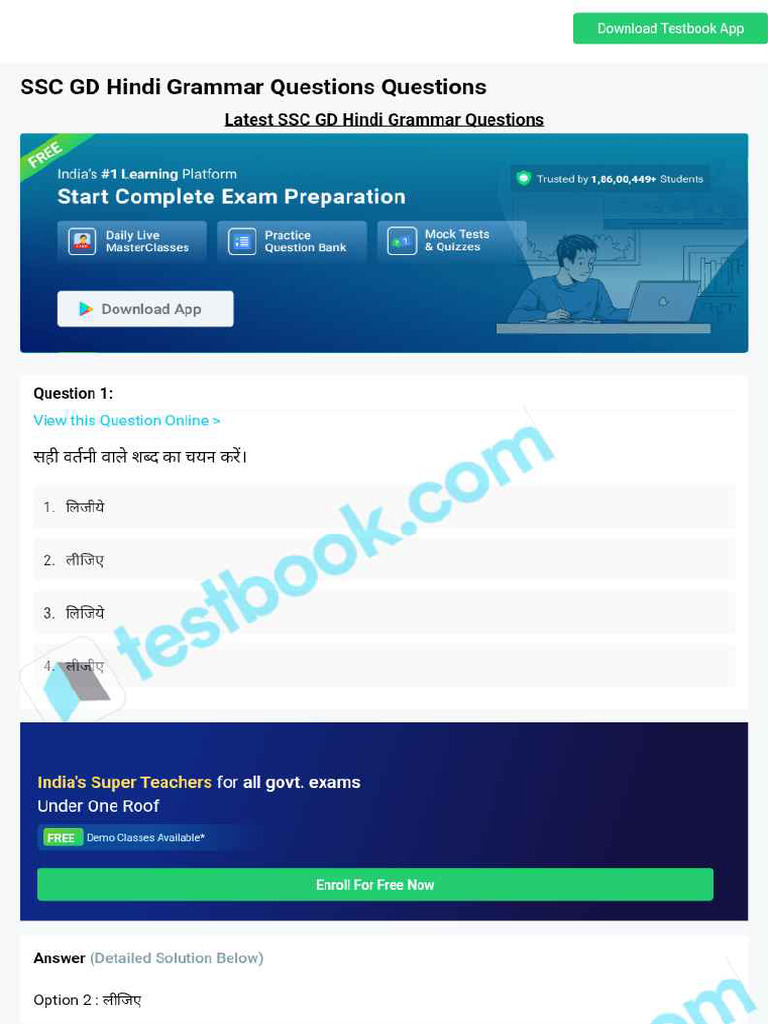 Ssc Gd Hindi Grammar Questions 638072fc11a334feeaa437e0 | PDF