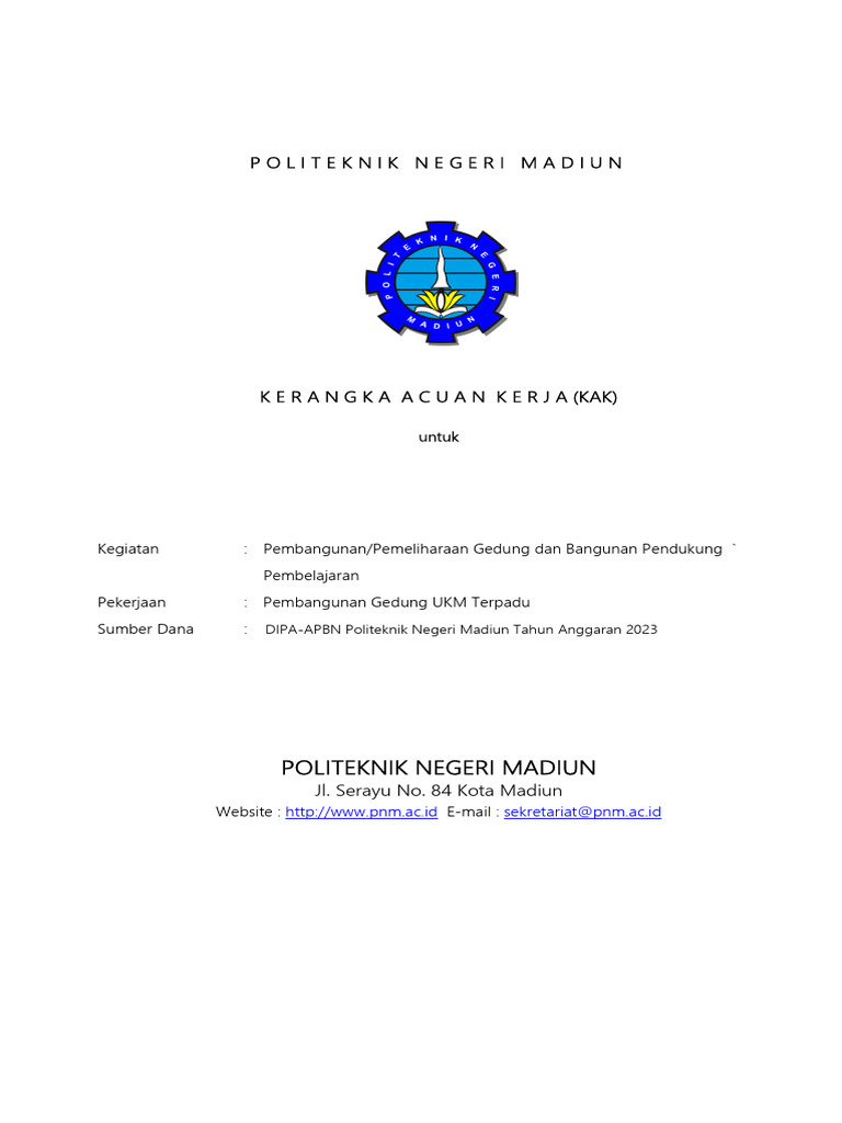KAK Pembangunan Gedung UKM PNM 2023 | PDF