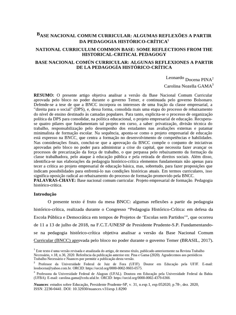 4_-_BNCC_-_reflexões_a_partir_da_pedagogia_histórico-crítica[1] conv | PDF | Aprendizado | Pedagogia