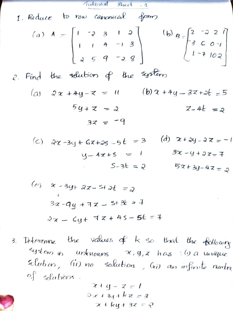 Tutorial Sheet 1 | PDF | Linear Algebra | Algebra