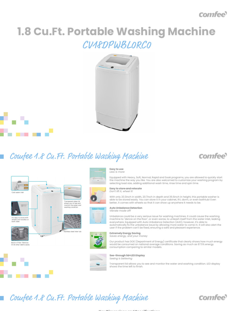 Comfee 1.8 Portable Washer V1.0 En | PDF | Washing Machine ...