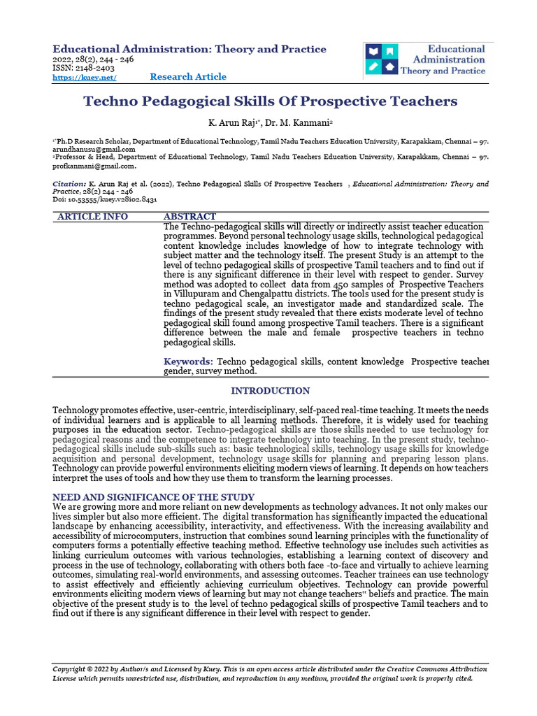 Education Administration Theory and Practice 2022 Vol.28 No.02 Techno Pedagogical Skills1 | PDF ...