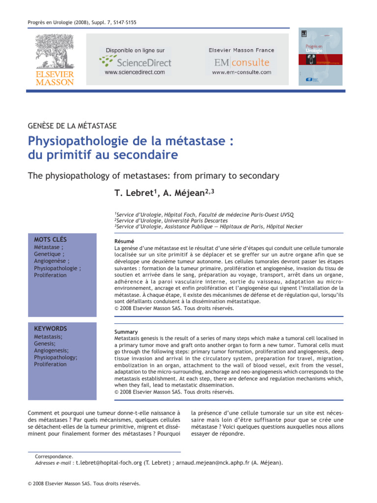 Genèse des métastases : étapes clés | PDF | Métastase | Télomère