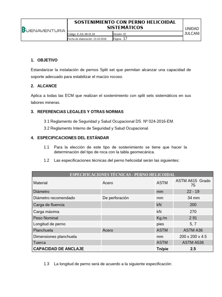 E-JUL-MI-01.04-Sostenimiento Con Perno Helicoidal Sistemático | PDF ...