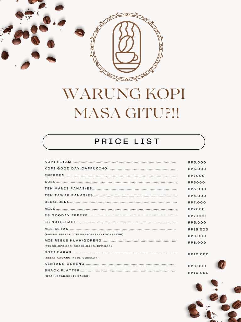 Price List Warkop Masa Gitu | PDF
