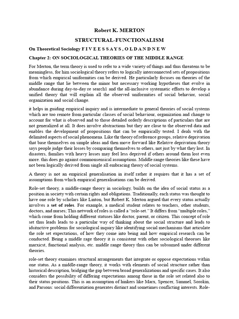 Middle Range Theory Merton | PDF | Sociology | Theory