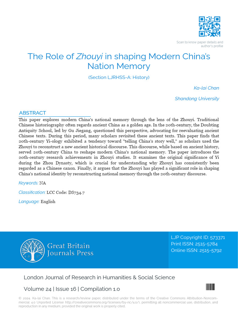 The Role of Zhouyi in Shaping Modern Chinas Nation Memory | PDF | China | World Politics