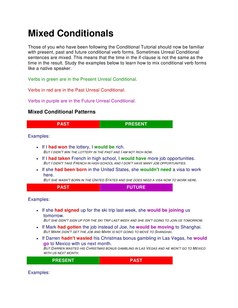 Mixed Conditionals | PDF | Grammar | Syntax