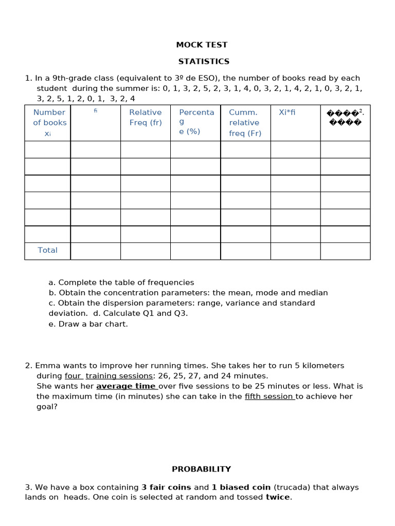 3eso_T1_Statistics and Probability. Simulacro (1) | PDF