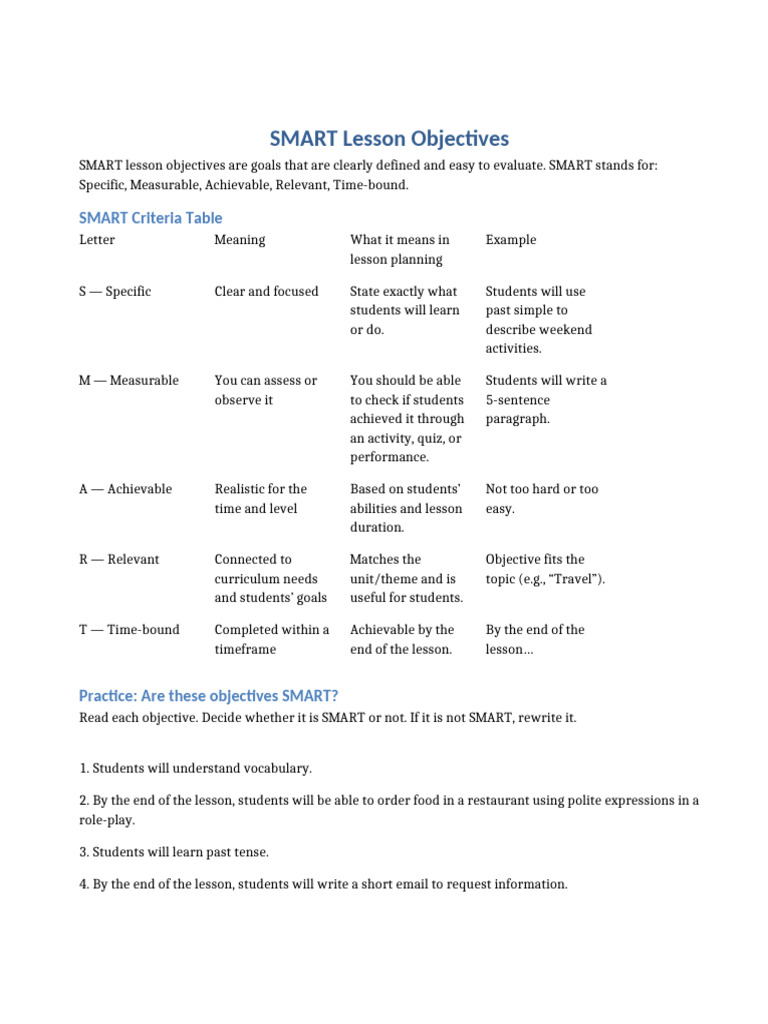 SMART Objectives | PDF