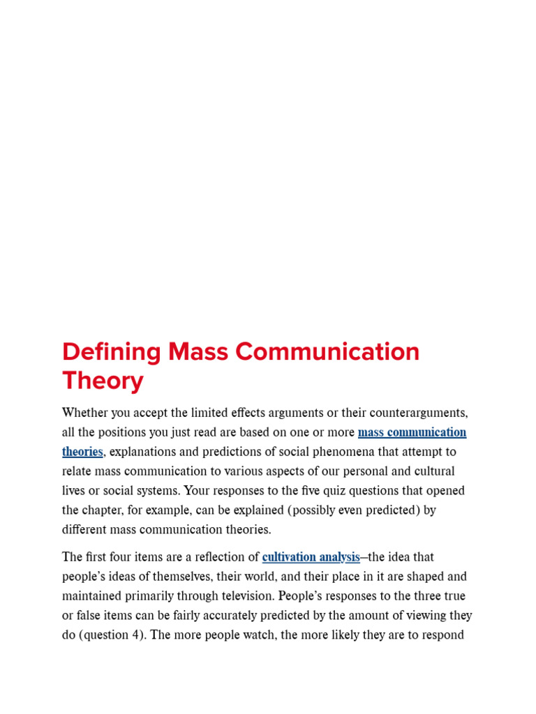 Overview of Mass Communication Theories | PDF | Communication ...