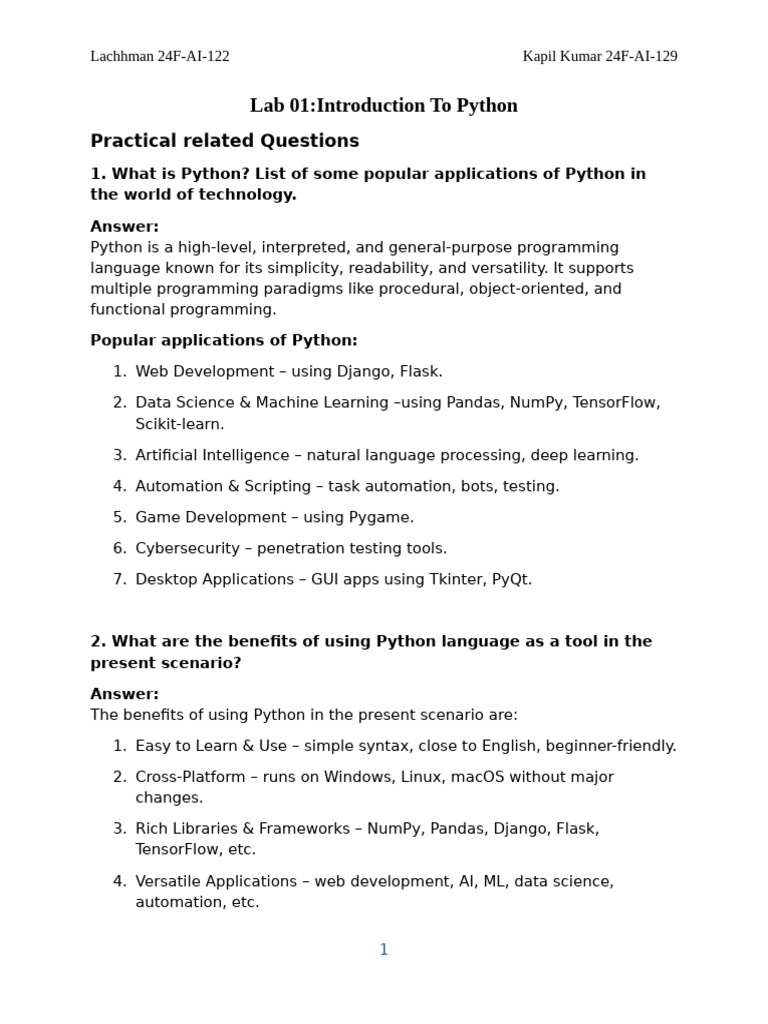 DS LAB NO.01 | PDF | Python (Programming Language) | Computer Programming