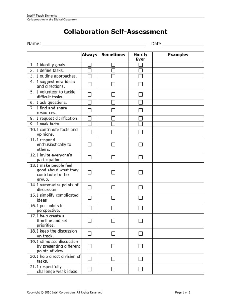 Collaboration Self Assessment | PDF