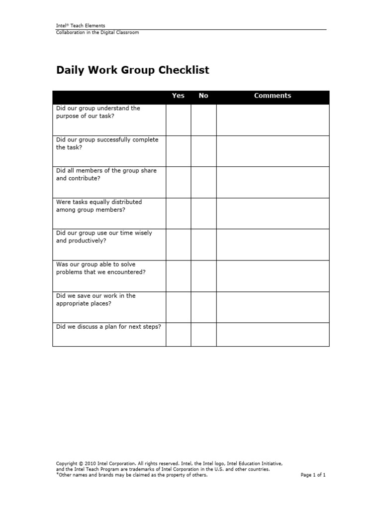 Daily Work Group Checklist | PDF