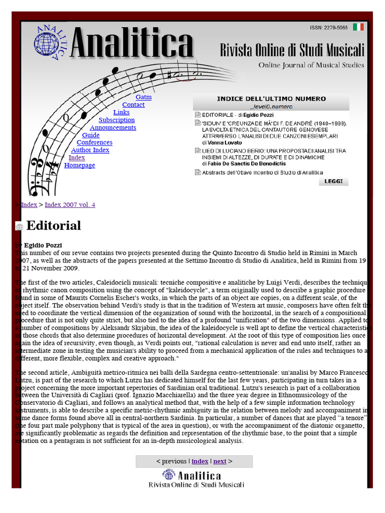 Editoriale ANALITICA 2007 ingl | PDF | Musicology
