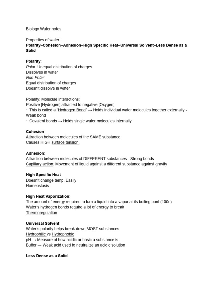 Key Properties of Water in Biology | PDF