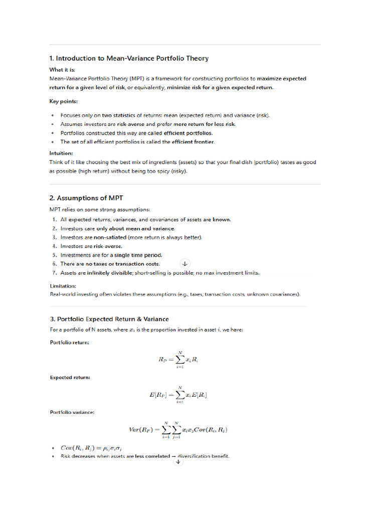 Mean-Variance Portfolio Theory | PDF