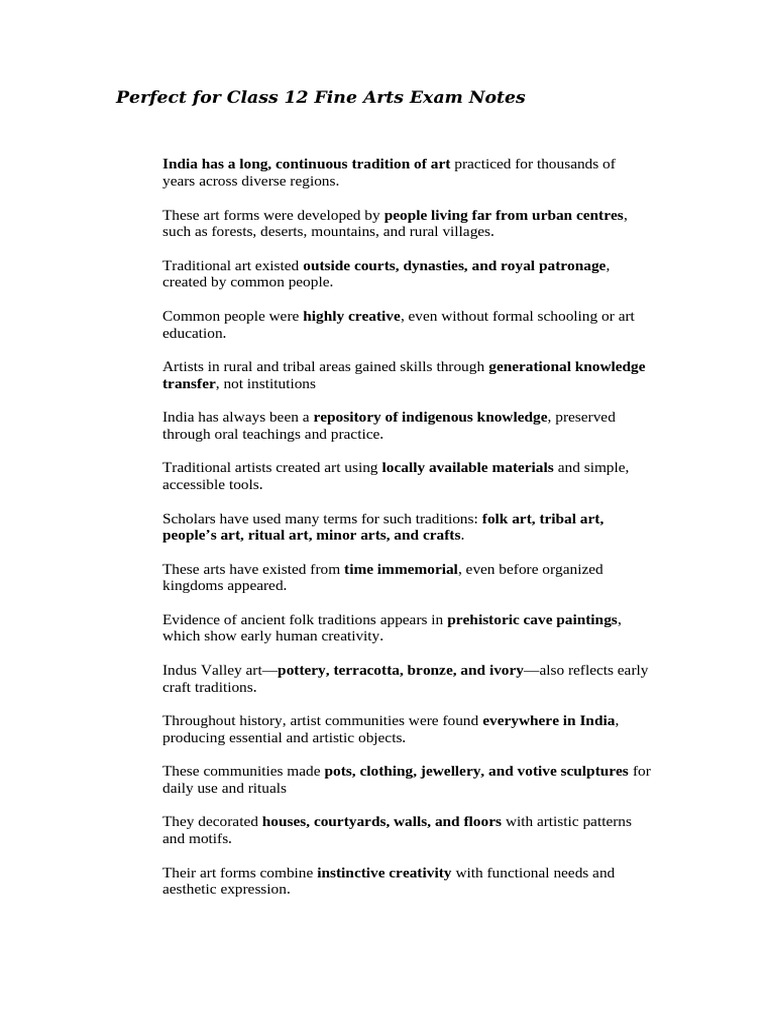 Class 12 Fine Art Notes Chapter 8 | PDF