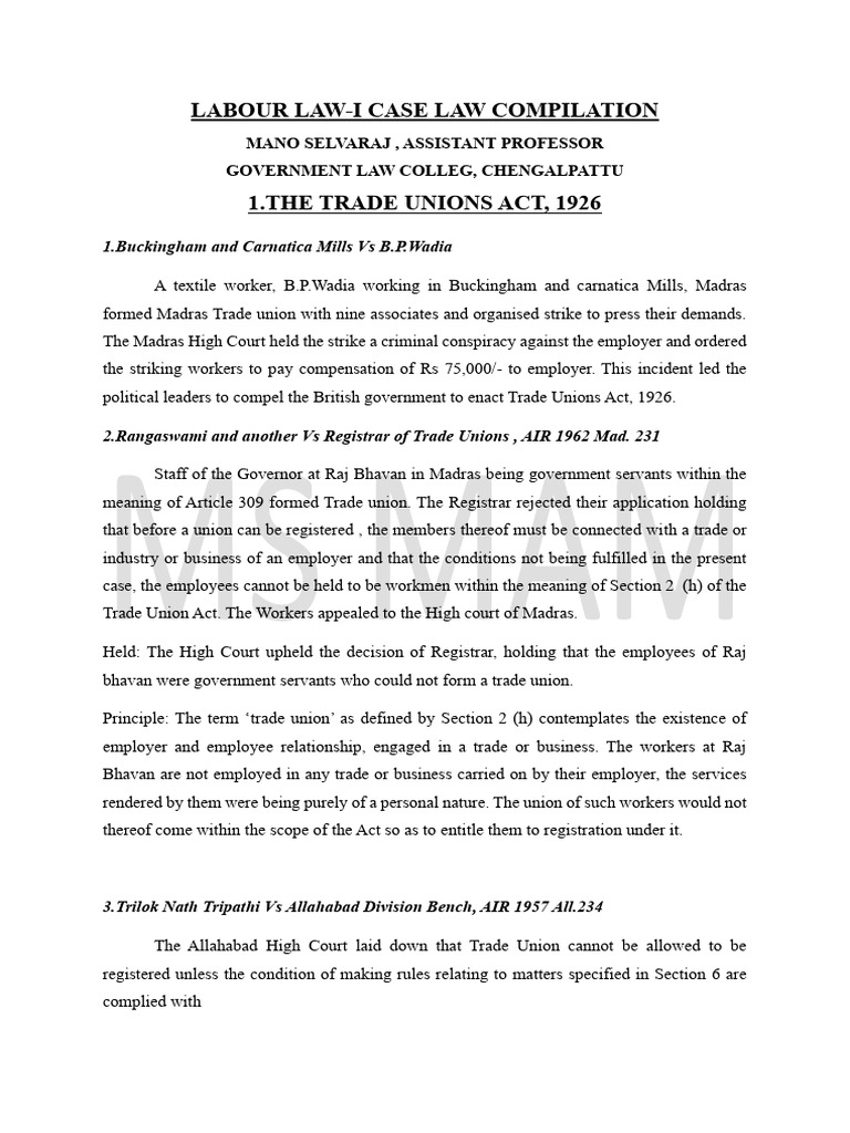 Labour Law Case Law Overview | PDF | Strike Action | Arbitration