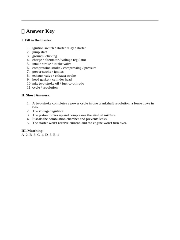 Engine Mechanics Answer Key Guide | PDF
