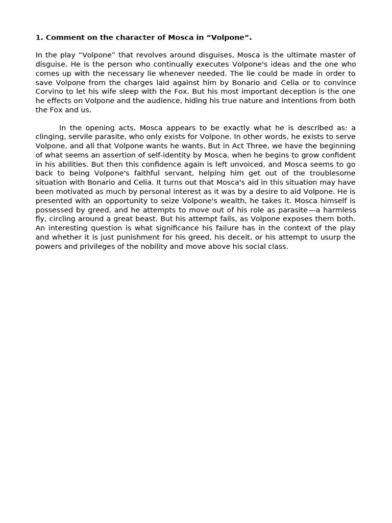 Character of Mosca in Volpone | PDF